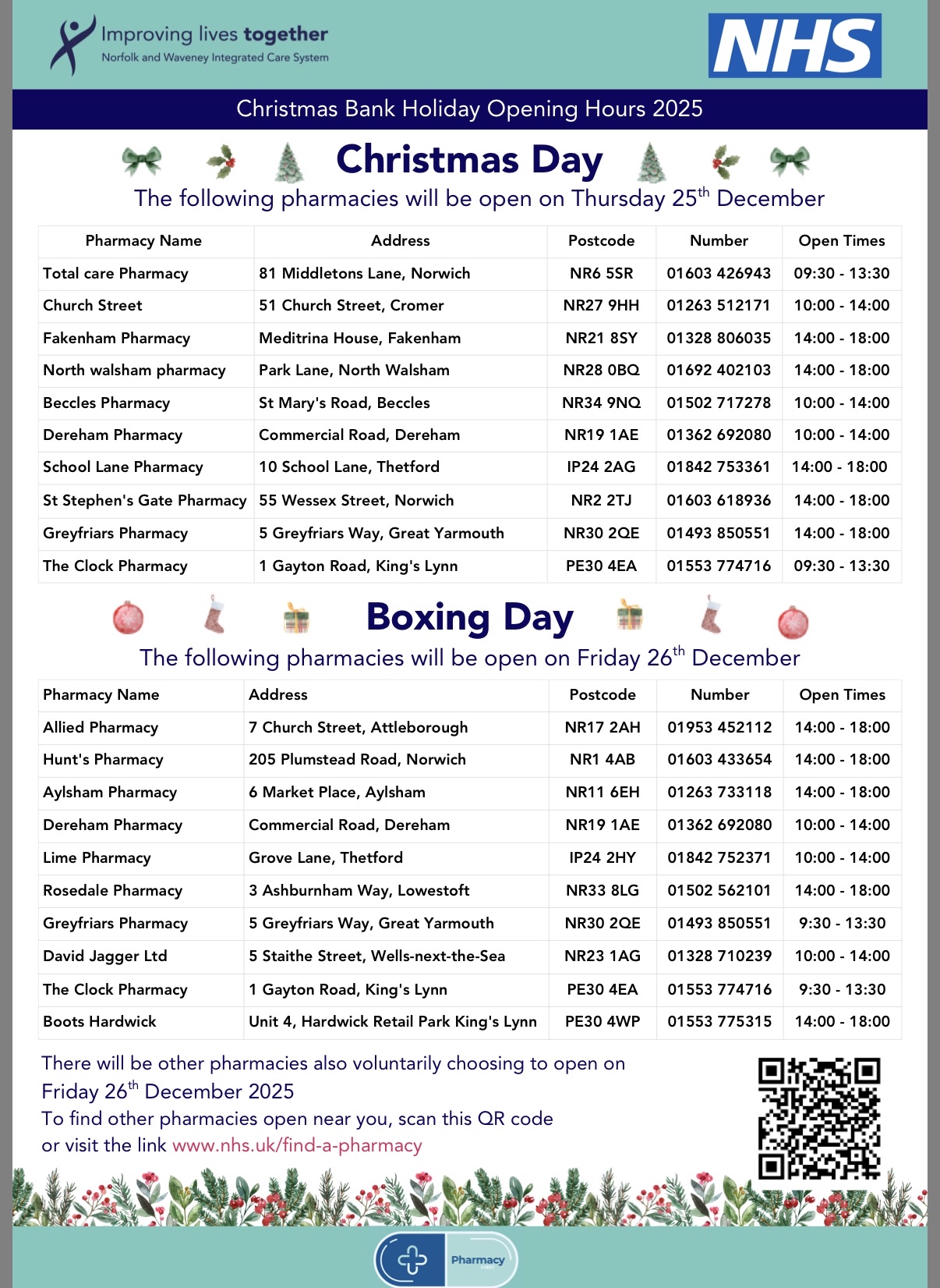 Pharmacy Opening Hours - Christmas & Boxing Day Opening Hours 2025 ...